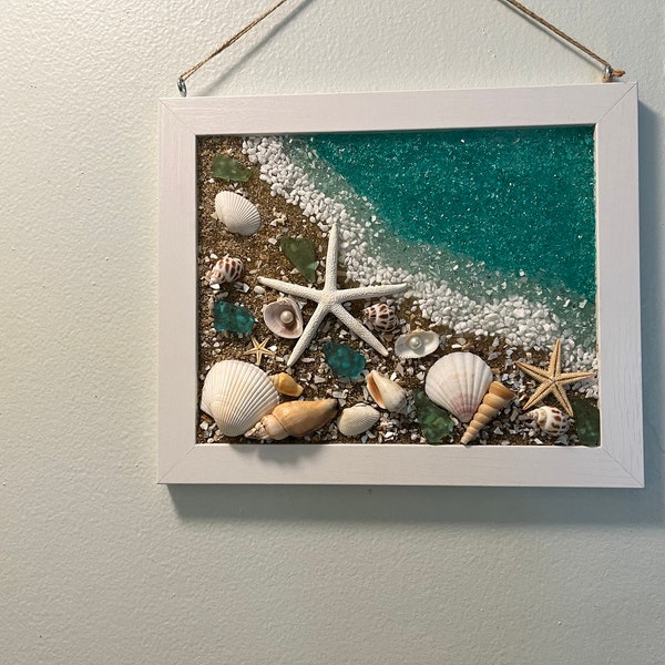 Coastal Crashing Wave & Seashells Window Art or Wall Hanging - Etsy