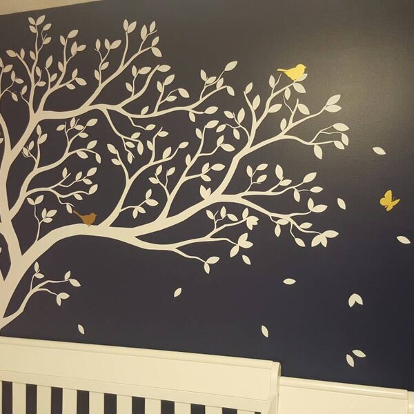 White Tree Decal Large Nursery Tree Decals With Birds Unisex White Tree ...