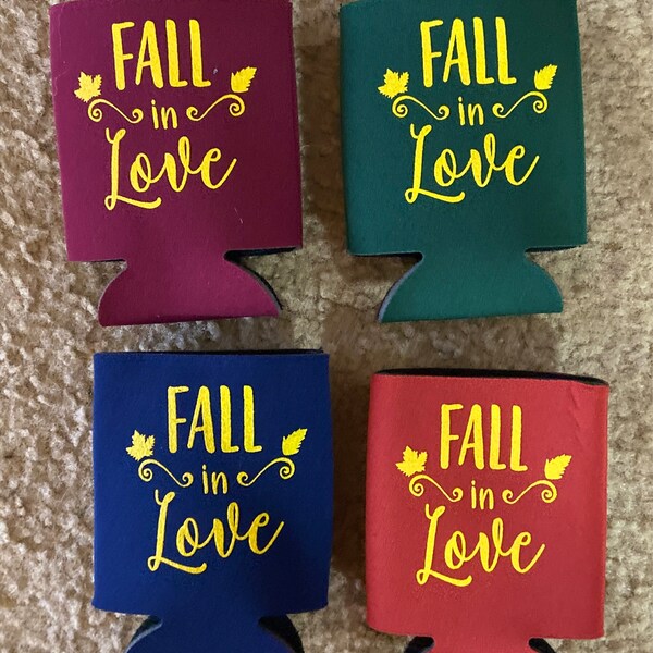 Personalized Autumn Can Coolers: Fall in Love Wedding Favors - Etsy