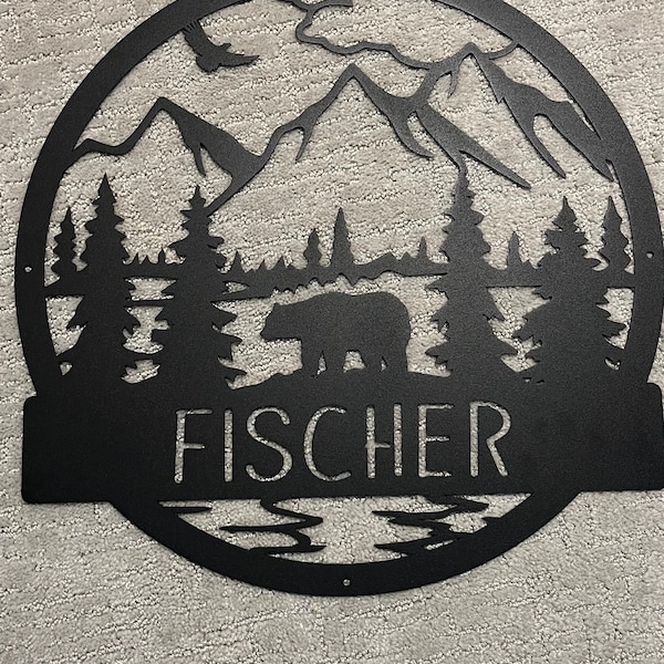 Wilderness Bear Cabin Sign, Mountain Decor Personalized Metal Bear Sign ...