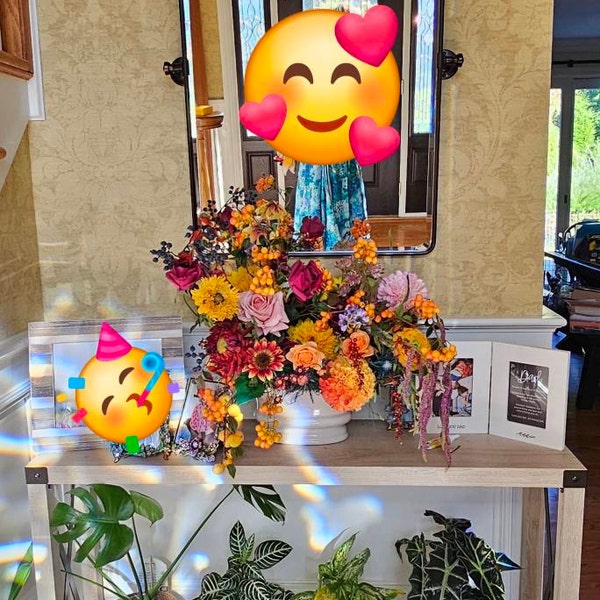Realistic Red Orange Fake Flower Bouquet, Real Touch Roses, Outdoor ...