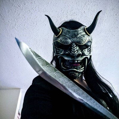 Cool Badass Face Masquerade Mask for Men, Samurai Assassin Scary Oni ...