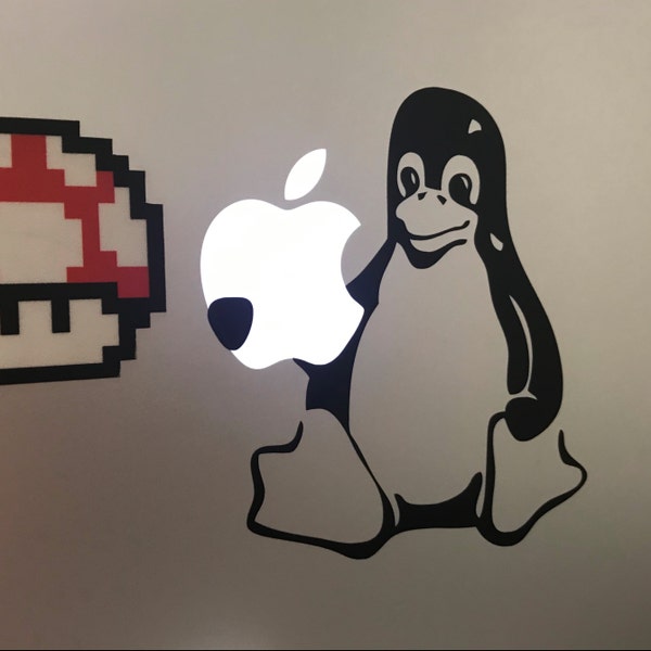 Penguin Bites the Apple MacBook Sticker Linux Tux Decal - Fits Both Old ...