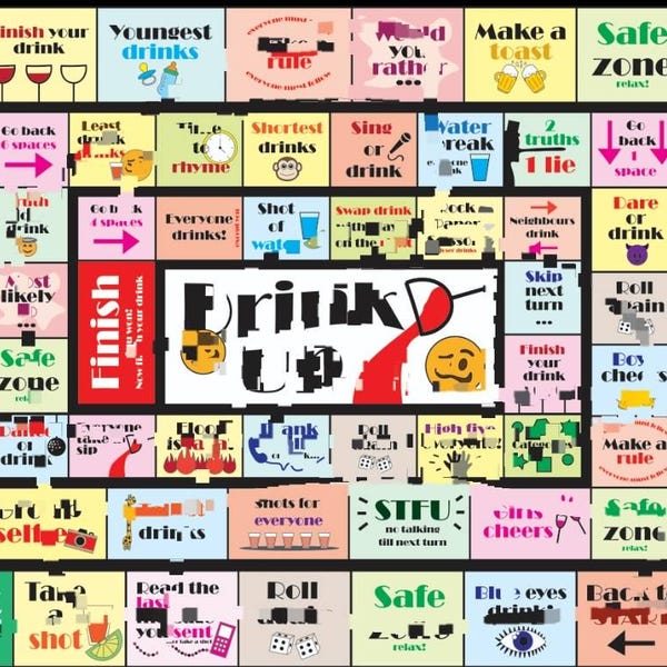 Drinking Board Game, Printable Drinking Board Game, Black Out Drinking ...