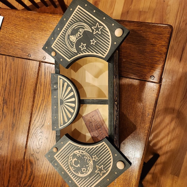 Moon & Stars Lunar Engraved Wood Jewelry Valet Box With Pivoting Lids ...