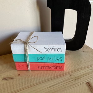 Mini book stack summer decor wood books wood decor | Etsy