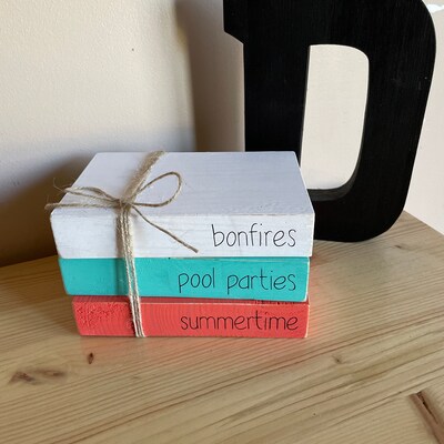 Mini Book Stack Summer Decor Wood Books Wood Decor - Etsy