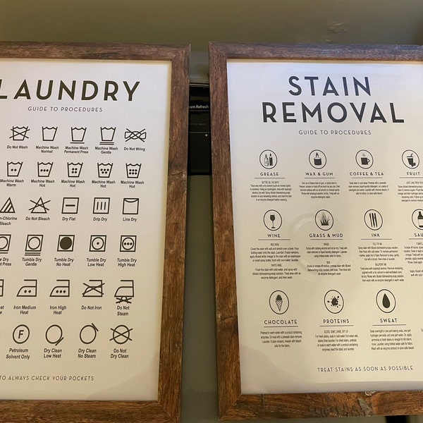 Set of 2 Laundry Symbols Guide Stain Removal Guide Wall Decor, Laundry ...