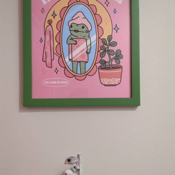 Girly Frog Self Love Wall Print, Positivity Hello Gorgeous Quote, Pink ...