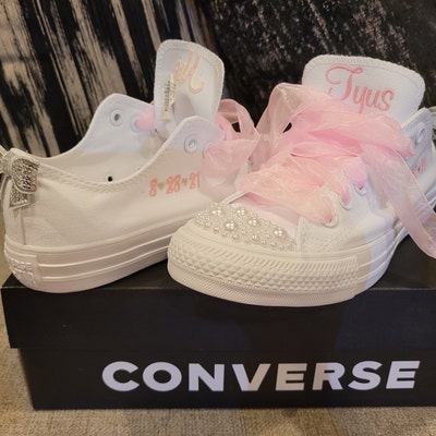 Pearl Toe Wedding Sneaker Ribbon Laces Bling Bride Shoes - Etsy