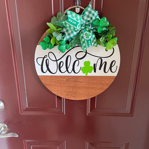 Welcome Shamrock Front Door Wreath, Saint Patrick's Day Door Hanger ...