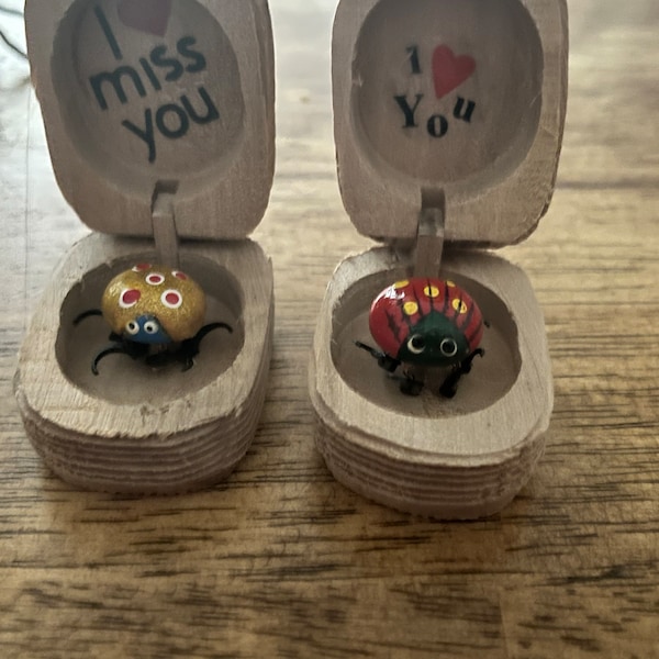 Ladybug in a Wooden Box Cute Wiggle Leg “I Love You” Valentine ...