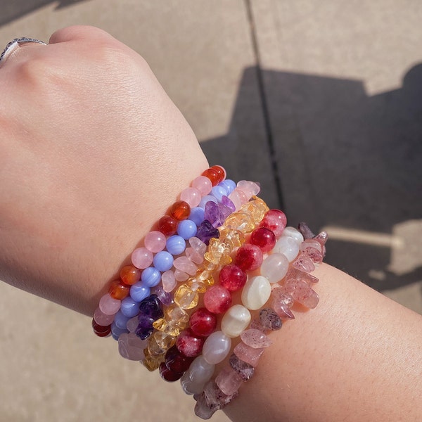 Strawberry Quartz Stretchy String Bracelet Natural Gemstone Crystal ...