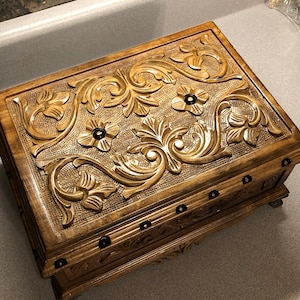 Secret Lock Wooden Box, Carved Wooden Chest, Wooden Locking Box, Wooden ...