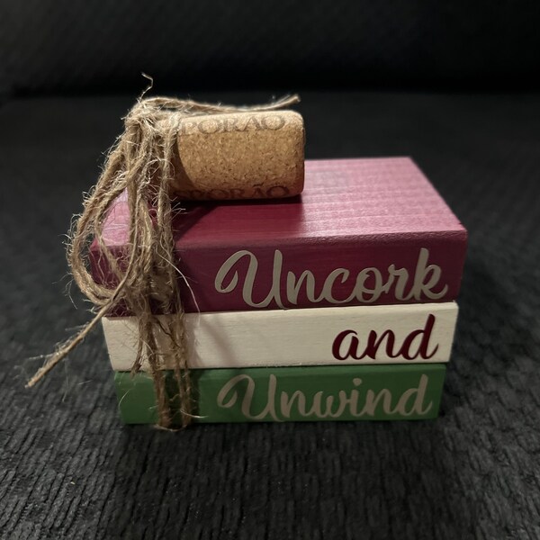 Wine Mini Wood Book Stack, Wine Themed Book Stack Tier Tray Decor ...