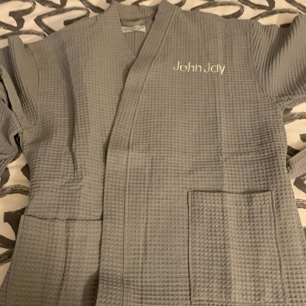 Personalized Gray Waffle Robe – Custom Men's Robe – Embroidered Robe ...