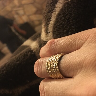 Stack Ring Gold Coin Edge Hammered 7 Band Set - Etsy