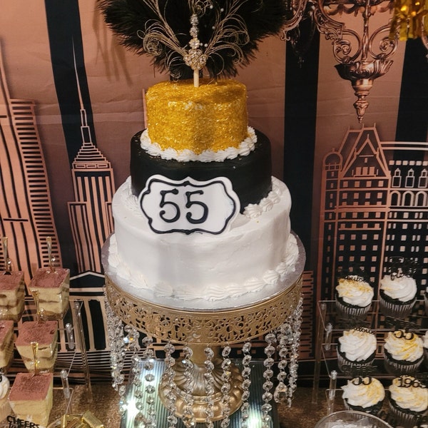 Gold Feather Cake Topper, Gatsby 1920s Wedding Black Gold Cake Topper ...