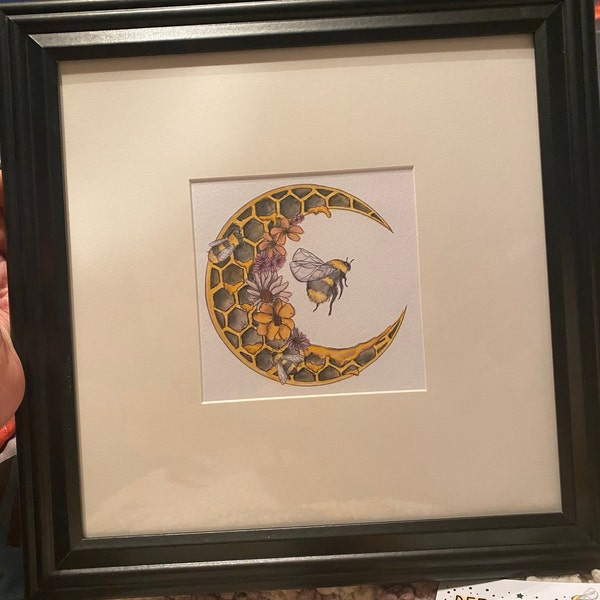 Bee Moon Painting / Art Print / Bumblebee / Bee Hive / Moon Art ...