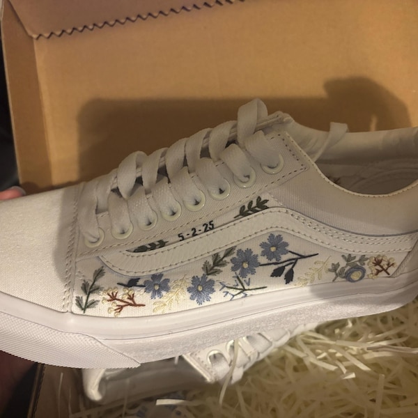 Wedding Vans for Bride and Groom, Blue Flowers Embroidered Vans Custom ...