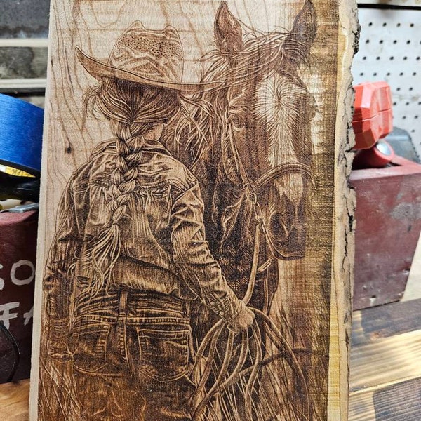 Cowgirl and Horse Laser Engraving File, Western Ranch Art PNG, Rustic ...