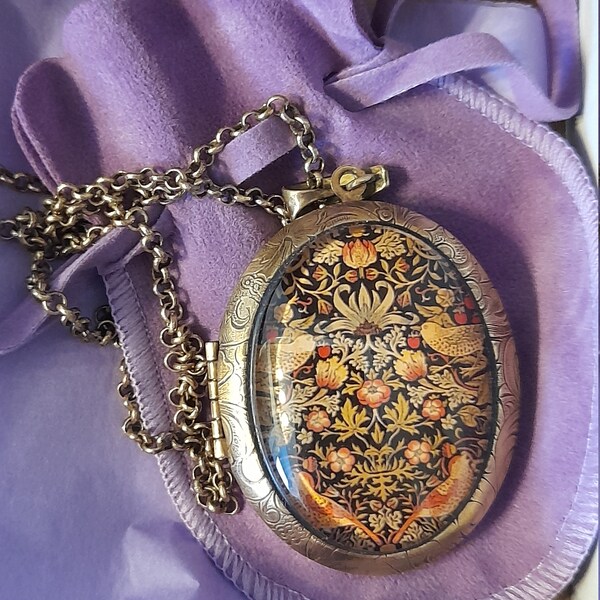Large Oval Polished Brass Locket With an Art Nouveau Peacock Design ...