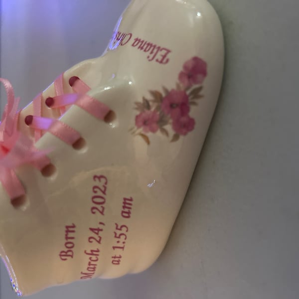 1 Personalized Handmade Antique White Ceramic Baby Shoe Bootie Keepsake ...