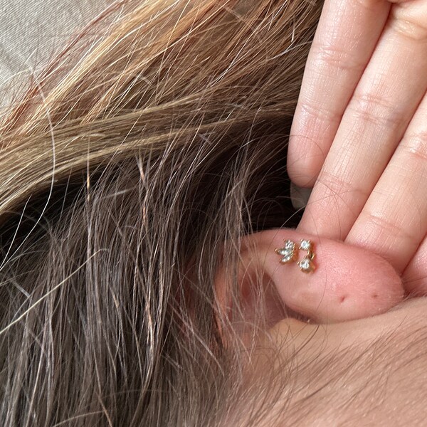 20G/18G/16G Cz Dangle Push Pin Labret • Threadless Flat Back Earring ...