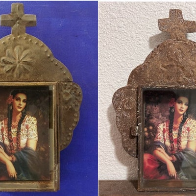 Rustic Mexican Tin Nicho Mano Poderosa Powerful Hand Wall Hanging Folk ...