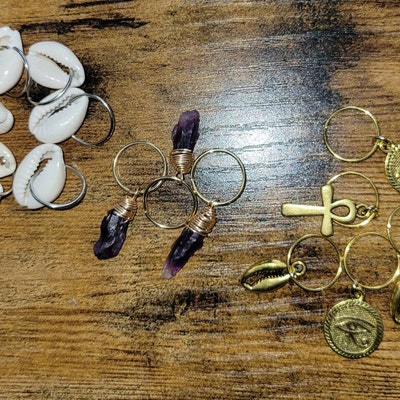 Set of 8 Cowrie Shells on Loc Rings, Loc Jewelry, Dreadlock Rings ...