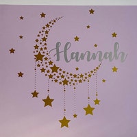 Moon and Stars Name Wall Decal, Nursery Wall Decal, Baby Girl Name ...