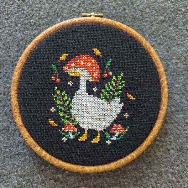 Silly Goose in Mushroom Cross Stitch Pattern PDF Forest Mushroom ...