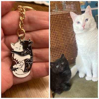 Day & Night Hugging Cat Keychain Yin Yang Cat Moon Keychain Cute ...