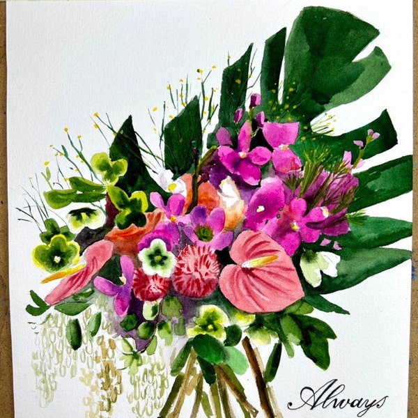Custom Bridal Bouquet Painting Wedding Bouquet Watercolor Bride Gift ...