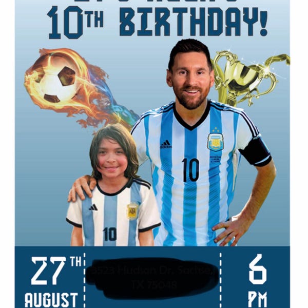 Personalized Messi Birthday Invitation Digital Download Soccer Party ...