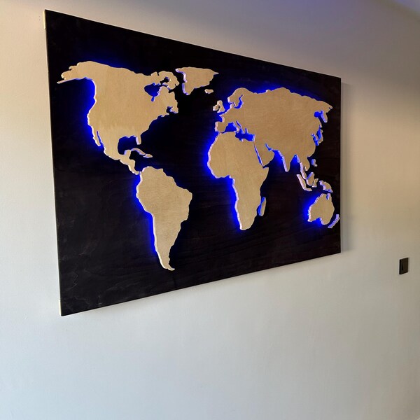 Wooden World Map Black on White! Wooden LED Map for Wall Hanging and ...