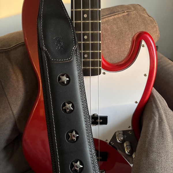 CHESSBOARD SKULL Guitar Strap | Leather Guitar Strap | Handmade Bass ...