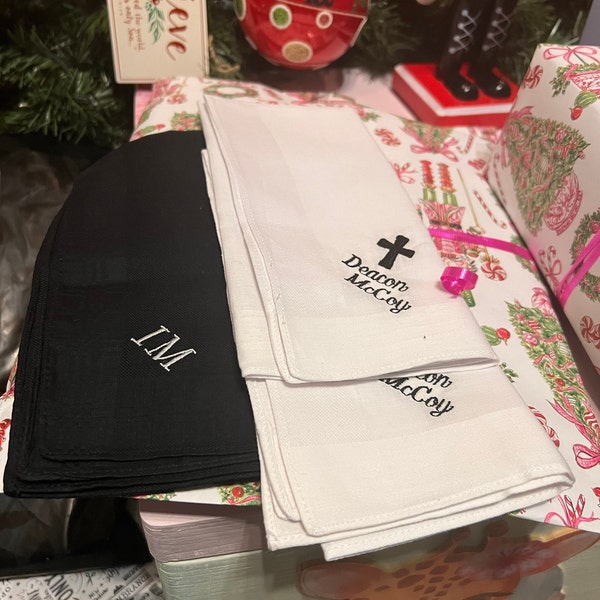 Black Cotton Handkerchief, Custom Monogram , Embroidered Hanky, Men's ...