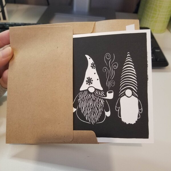 Handprinted Linocut Holiday Card Tomte and Santa - Etsy