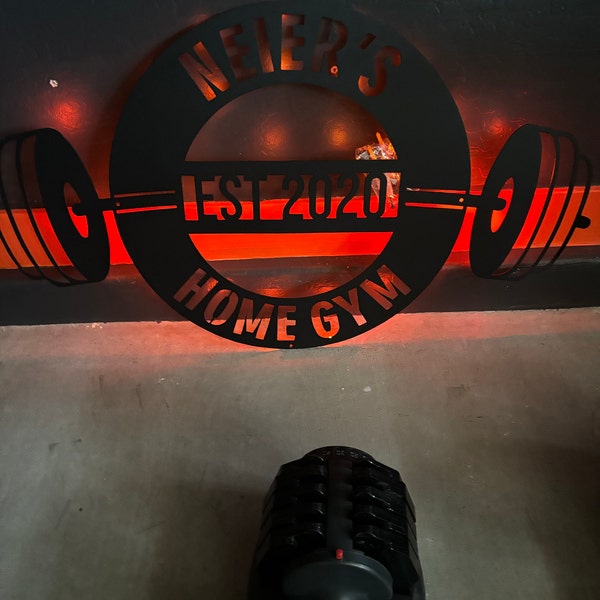 Personalized Home Gym LED Metal Art Sign / Light up Gym Name Metal Sign ...