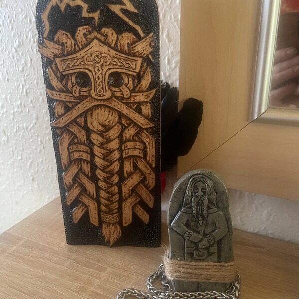 Thor God Post Runes Knotwork Celtic Style Viking Art Norse Pagan Wooden ...