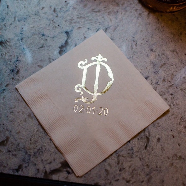 Interlocking Monogram Wedding Cocktail Napkins, Duogram Engagement ...
