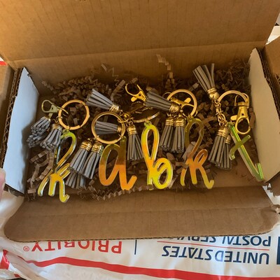 Individual Letter Keychain With Mini Tassels Acrylic Initial Keychain ...