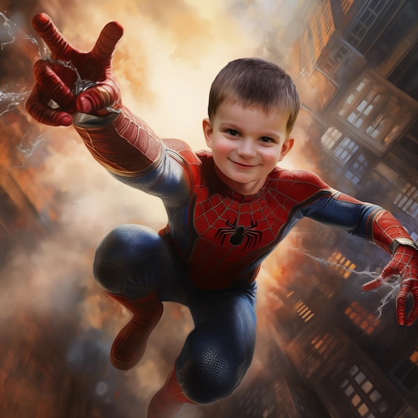 Personalized Flying Spider-man Portrait, Custom Portrait From Photo ...
