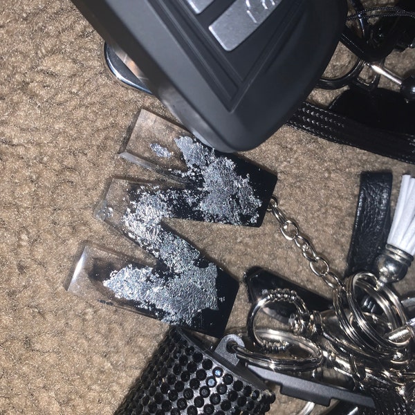 Glam Black, Clear and Silver Initial Keychain | Resin Initial Keychain ...