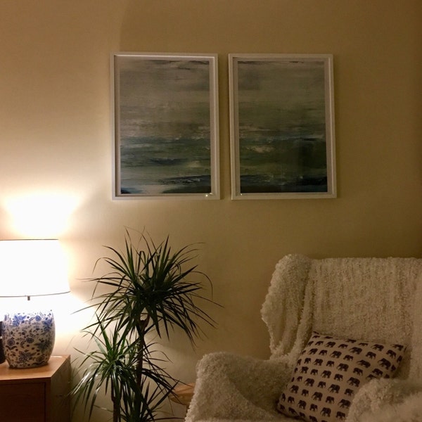 Modern Set of Two Digital Download Prints White Gold Diptych Abstract ...