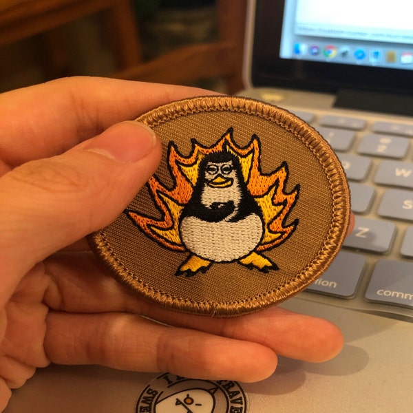 Flaming Penguin Patch (338) 2 Inch Diameter Embroidered Patch - Etsy