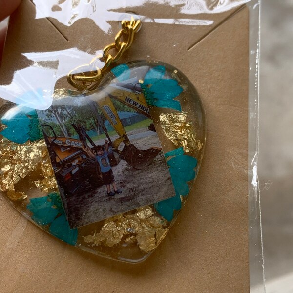 Resin Photo Keychain Heart Heart Keychain Photo Keychain Custom ...