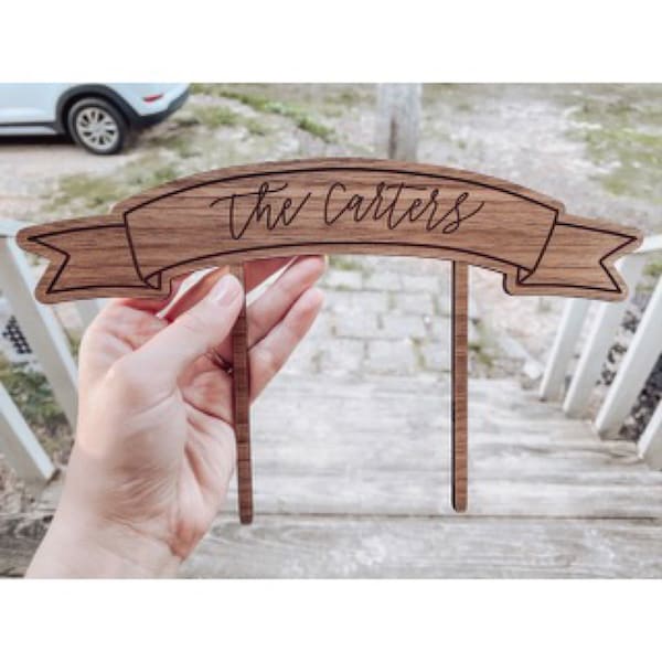 Custom Calligraphy Wood Banner Cake Topper | Wedding Cake Topper ...