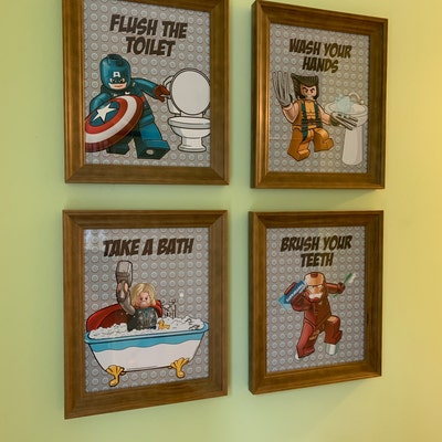 Superhero Bathroom Art Prints Qty 4 Wall Decor Boy Avengers - Etsy